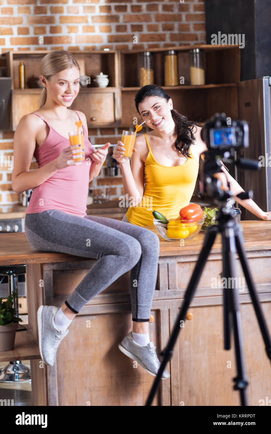 Cheerful positive women leading healthy lifestyle Stock Photo - Alamy
