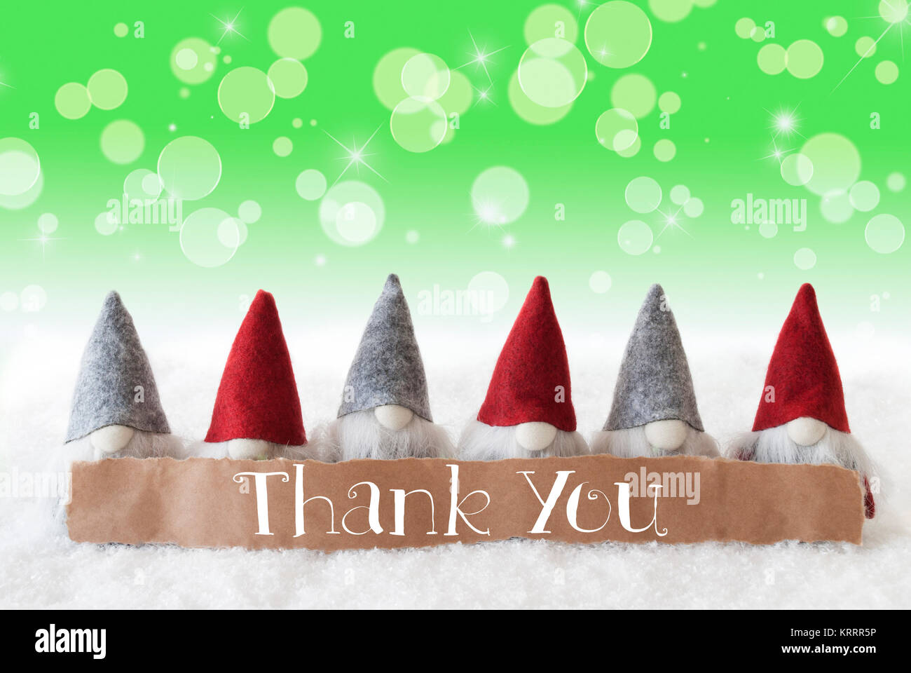 Label With English Text Thank You. Christmas Greeting Card With Gnomes ...
