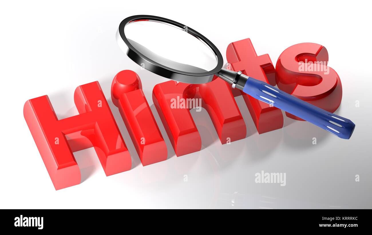 Magnifier on red Hints - 3D rendering Stock Photo - Alamy