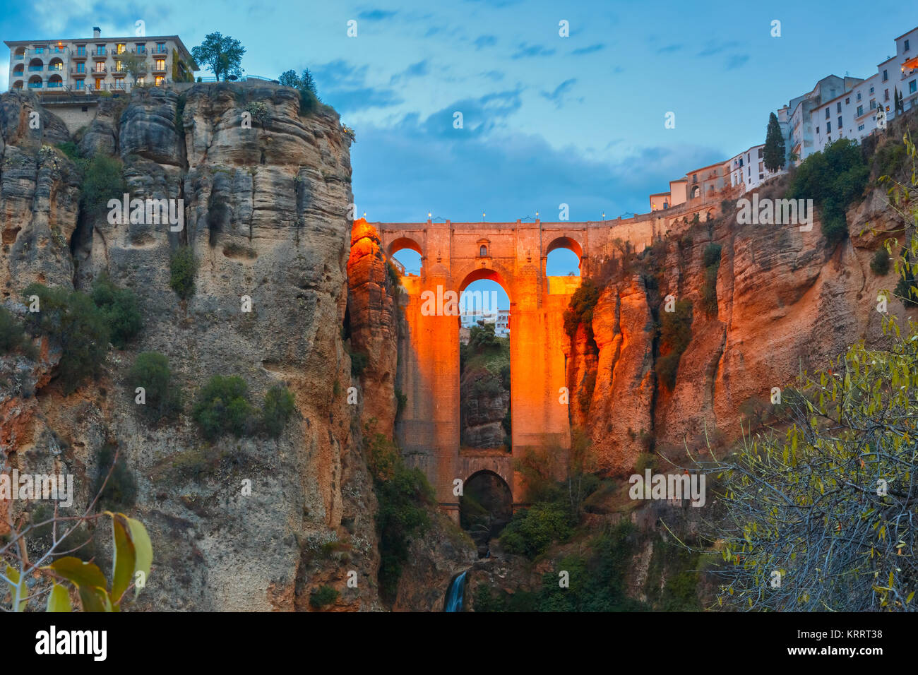 Puente Nuevo, New Bridge, at night in Ronda, Spain Stock Photo - Alamy