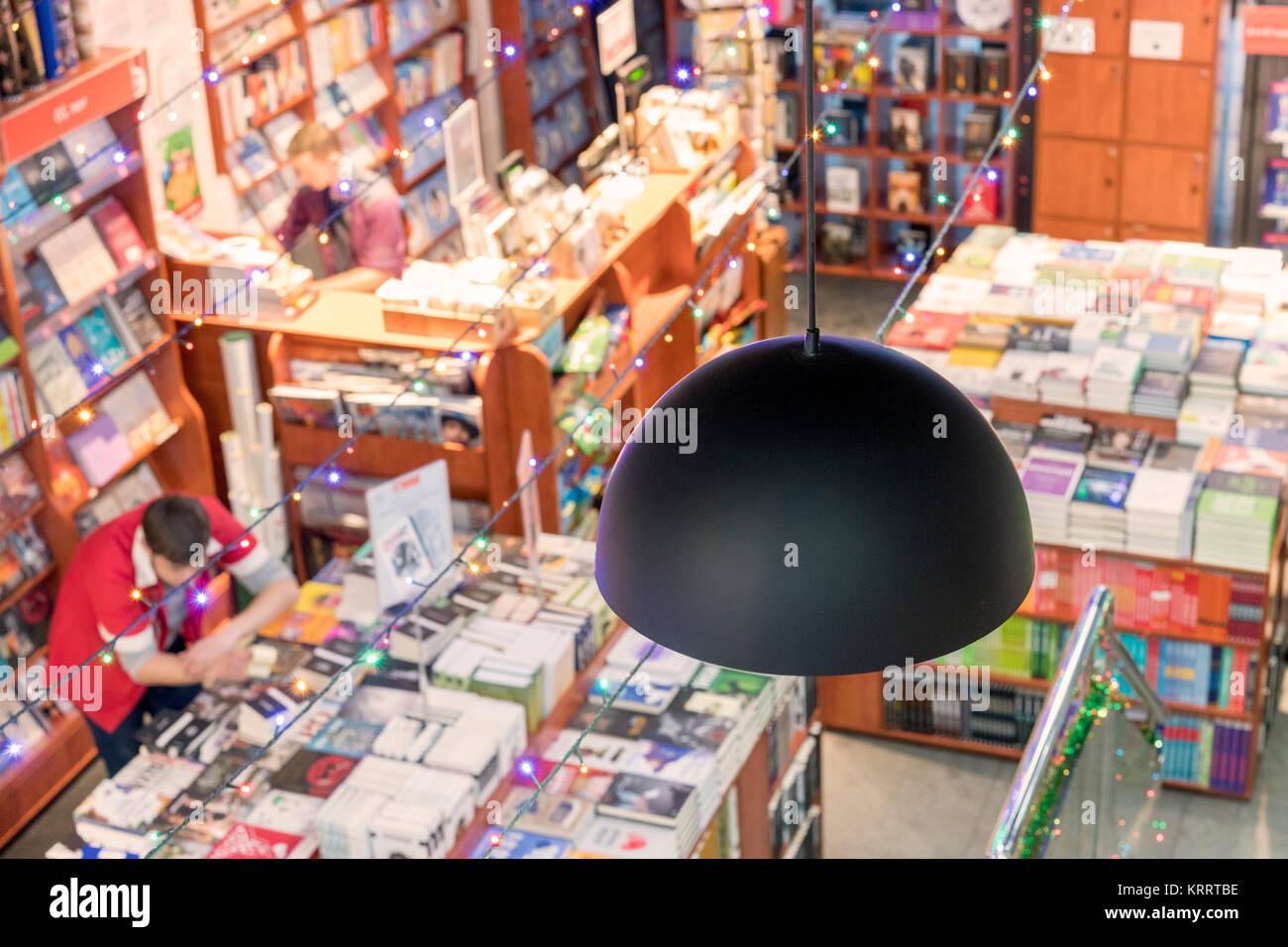 blurred abstract background of book on bookstore. blurry bookshelf in ...