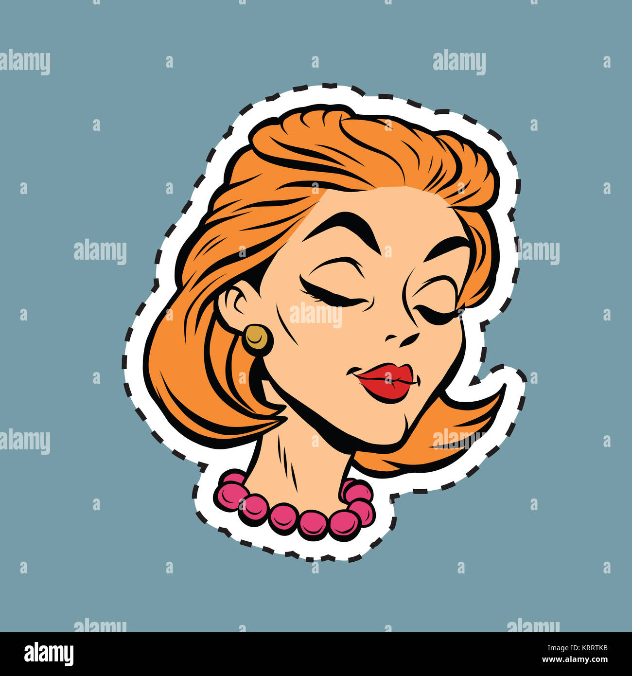 Beautiful modest retro girl head sticker label Stock Photo - Alamy