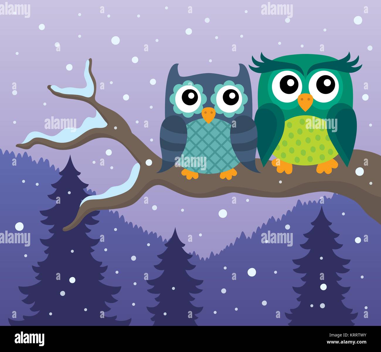 Stylized owls on branch theme image 4 Stock Photo - Alamy