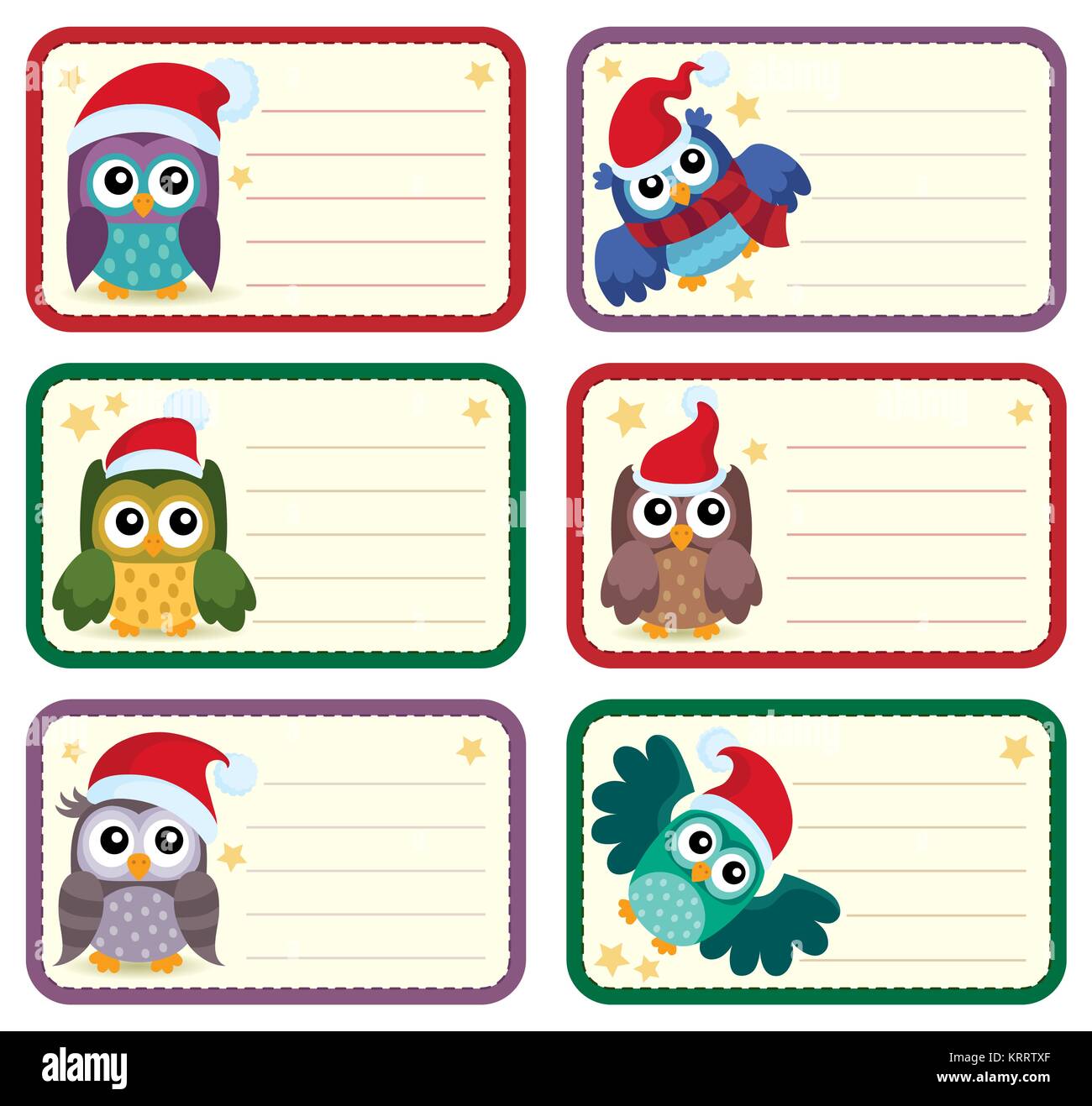 Christmas tags with owls theme 1 Stock Photo - Alamy