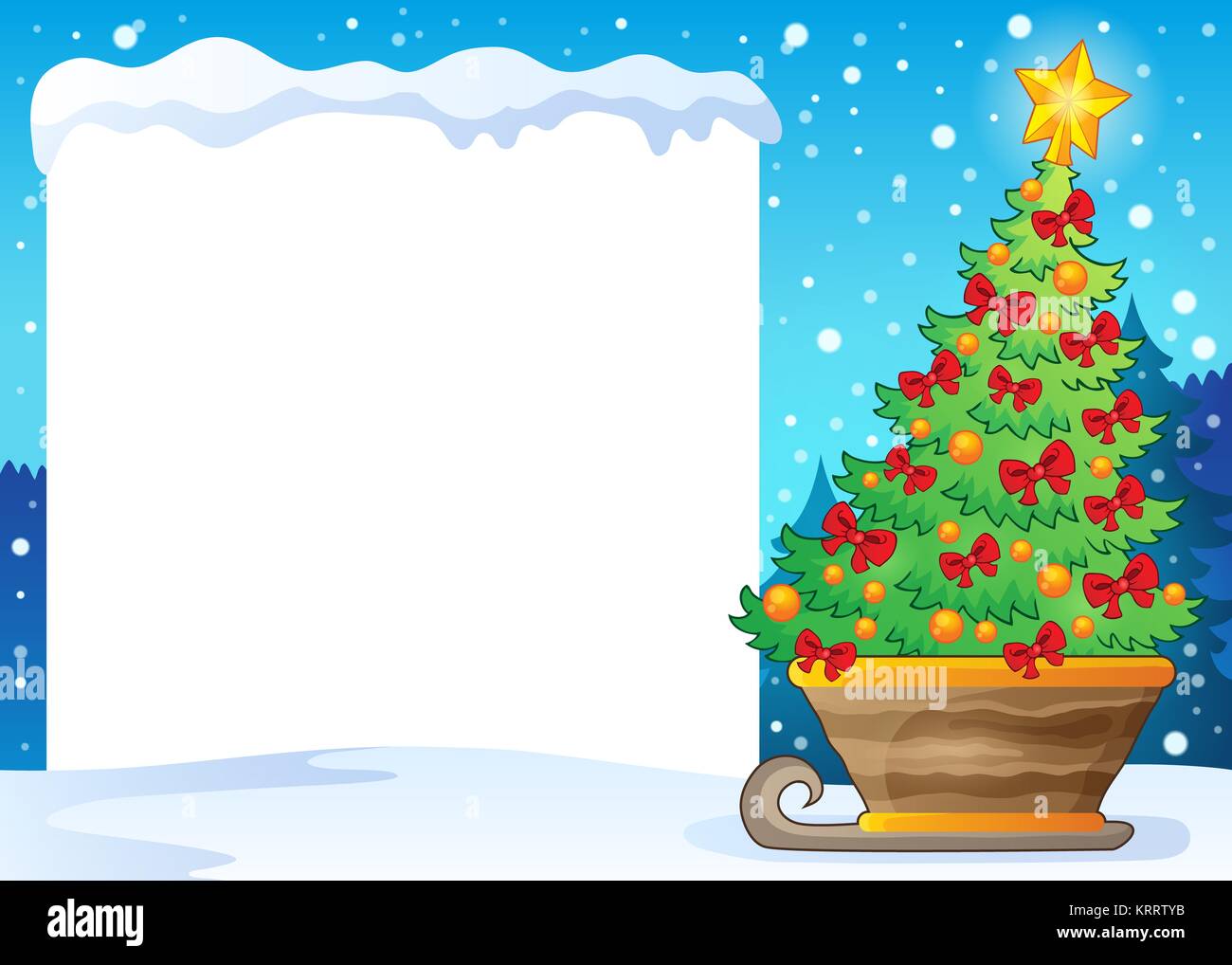 Snowy frame and Christmas tree on sledge Stock Photo - Alamy