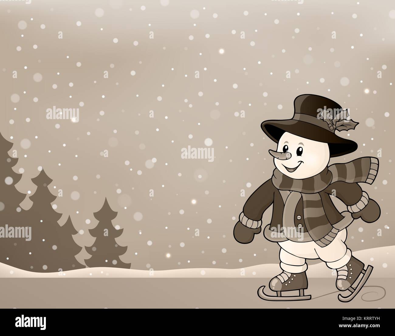 Stylized image with skating snowman Stock Photo - Alamy