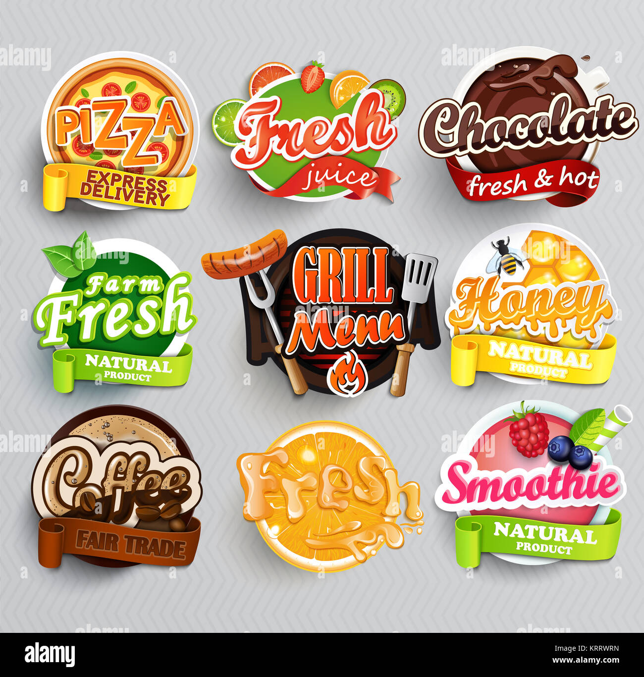 Set of food stickers Stock Photo - Alamy