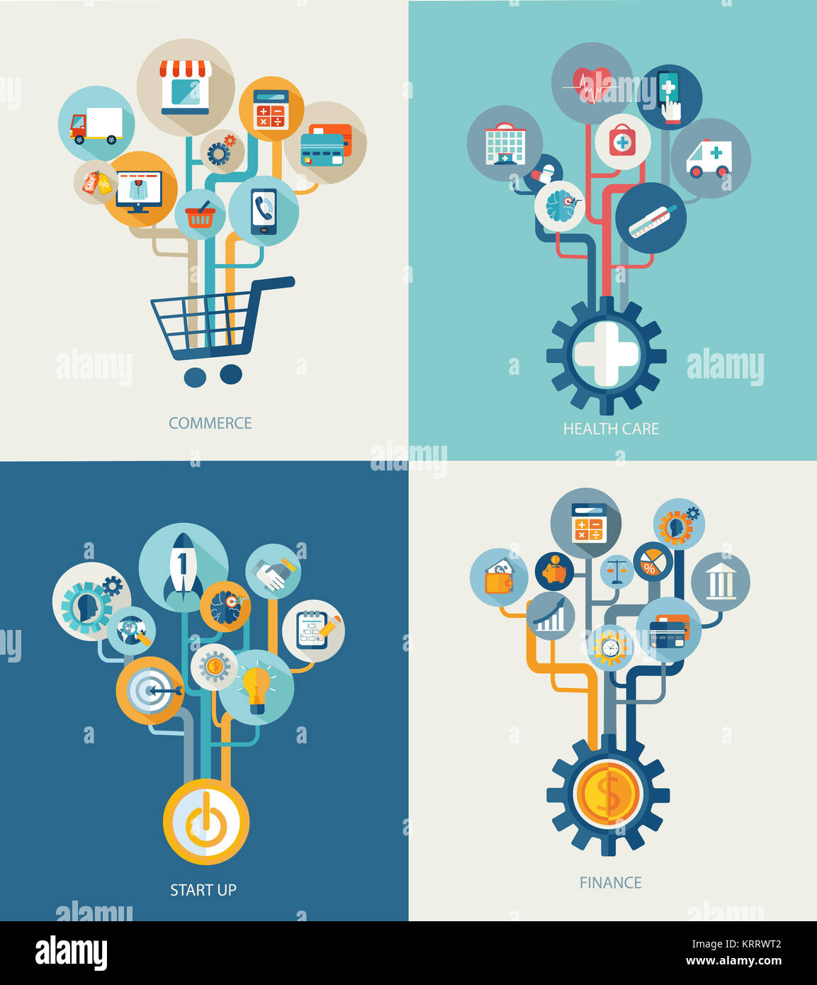 Abstract trees with icons for web design Stock Photo - Alamy