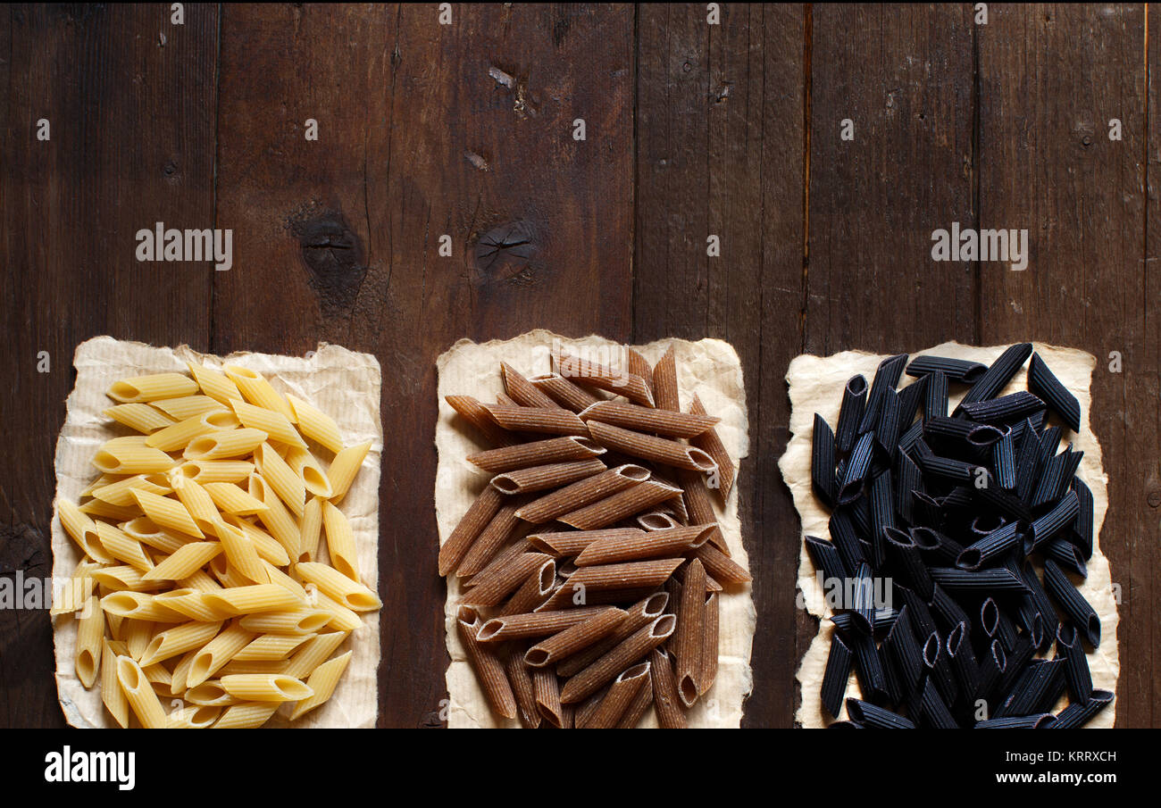 Three types of penne pasta Stock Photo - Alamy