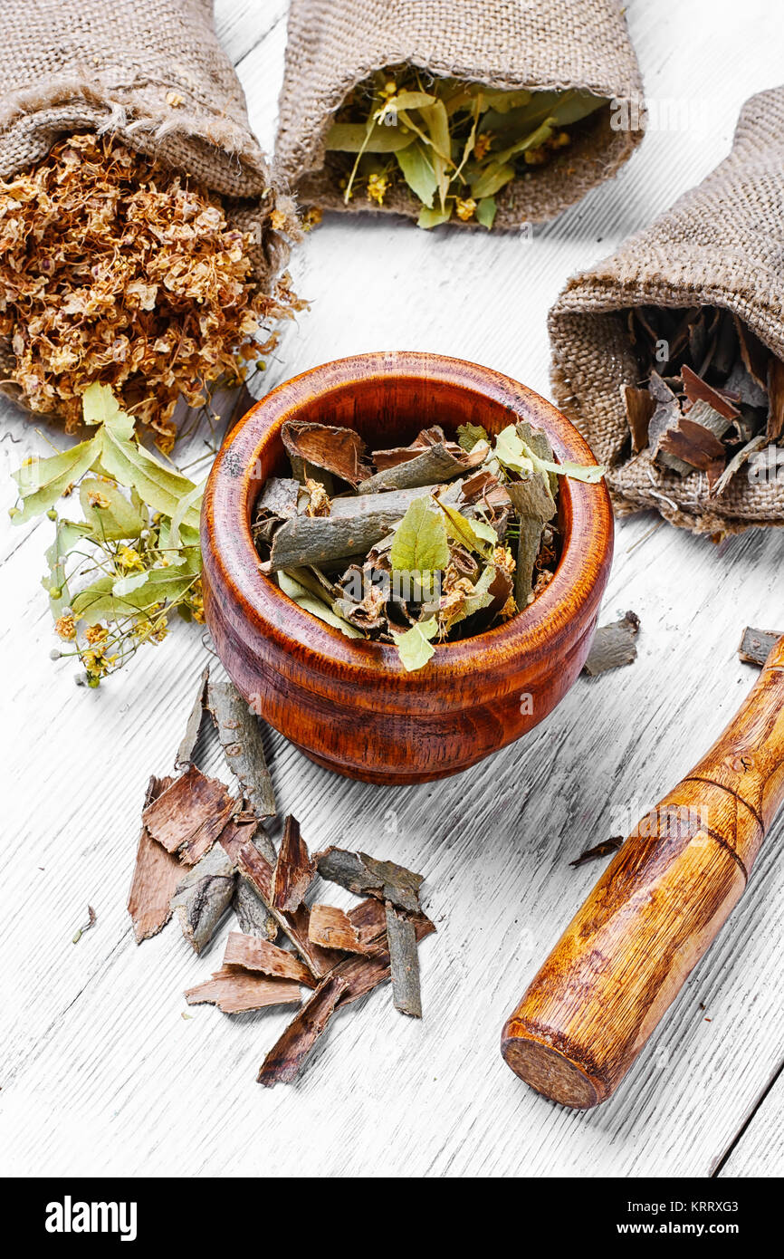 set of medicinal herbs in bowls and bags Stock Photo - Alamy