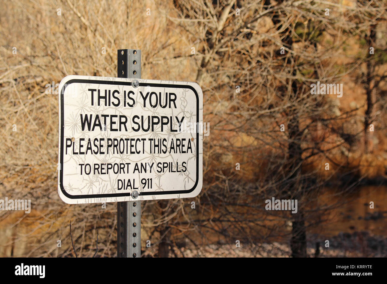 This is your water supply sign near river states that the area must be ...