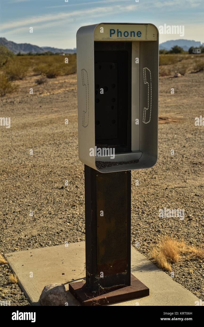 empty vintage telephone booth in desert landscape Stock Photo - Alamy