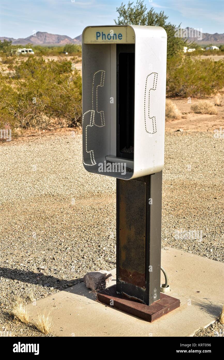empty vintage telephone booth in desert landscape Stock Photo - Alamy
