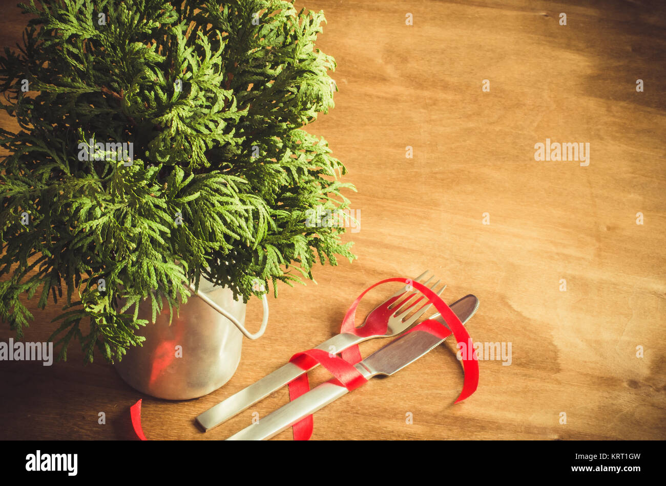 Rustic Table Setting for Christmas Stock Photo - Alamy