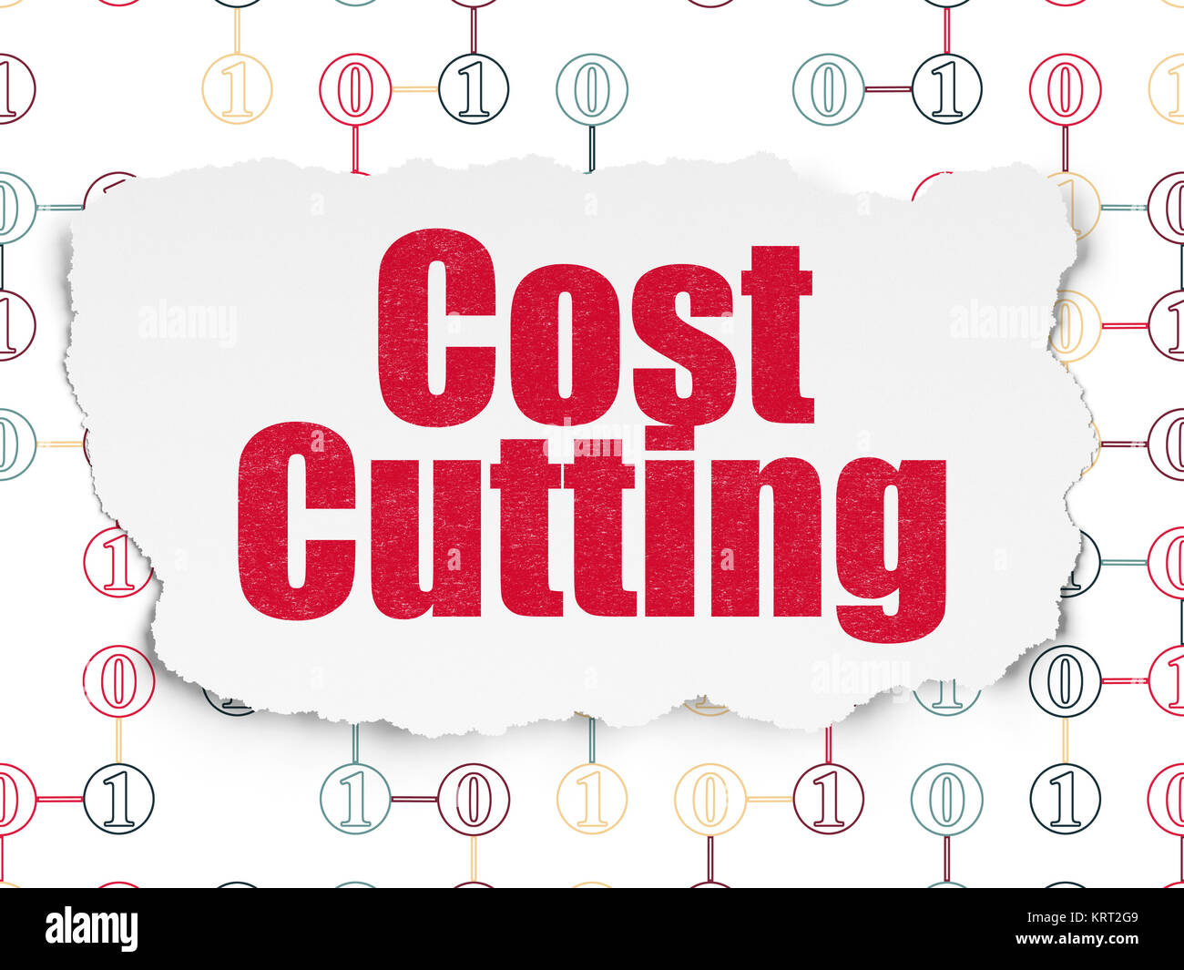 Business concept: Painted red text Cost Cutting on Torn Paper background with Scheme Of Binary ...