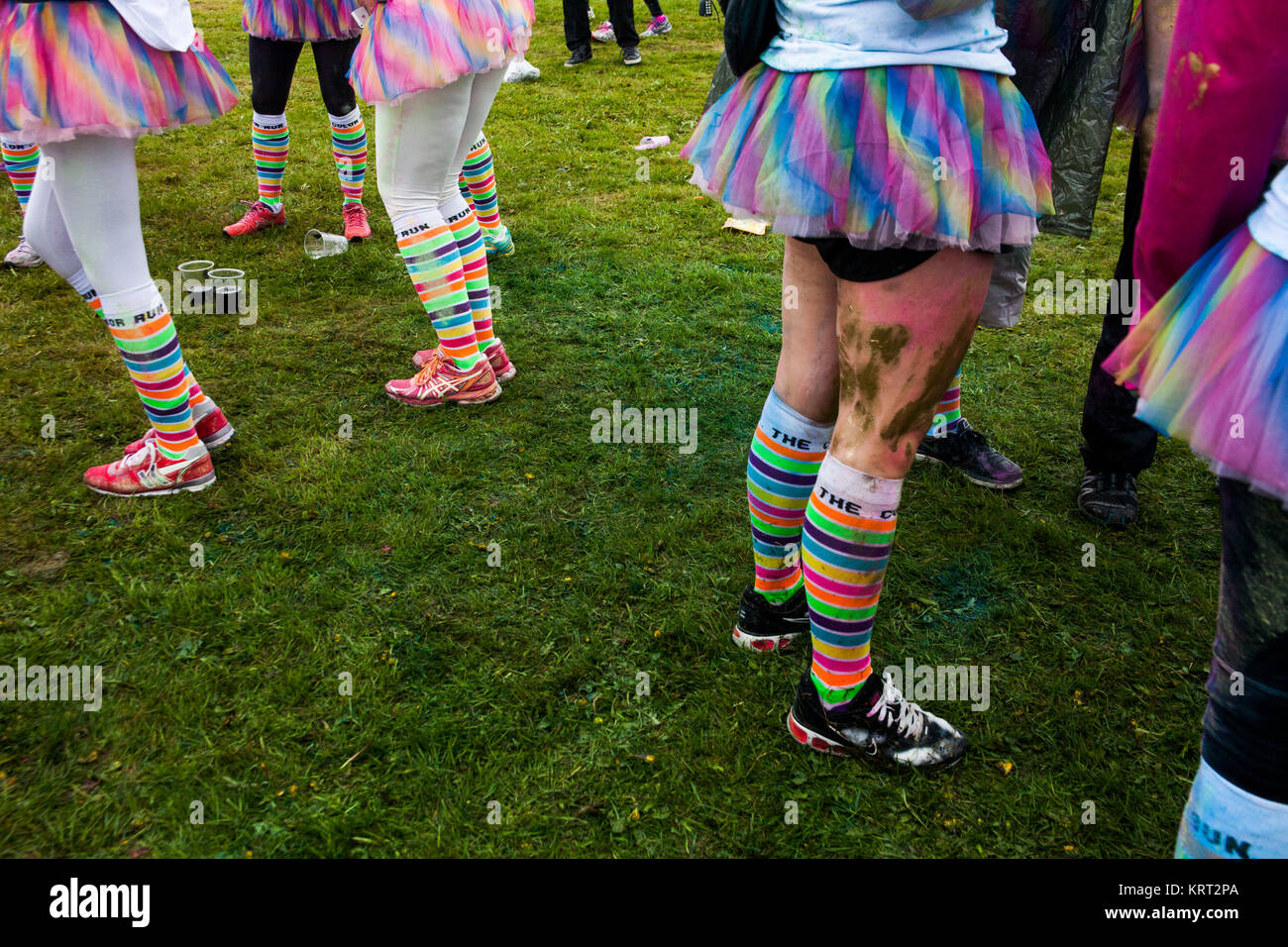 Color Run participants wear official Color Run outfit: knee stockings ...