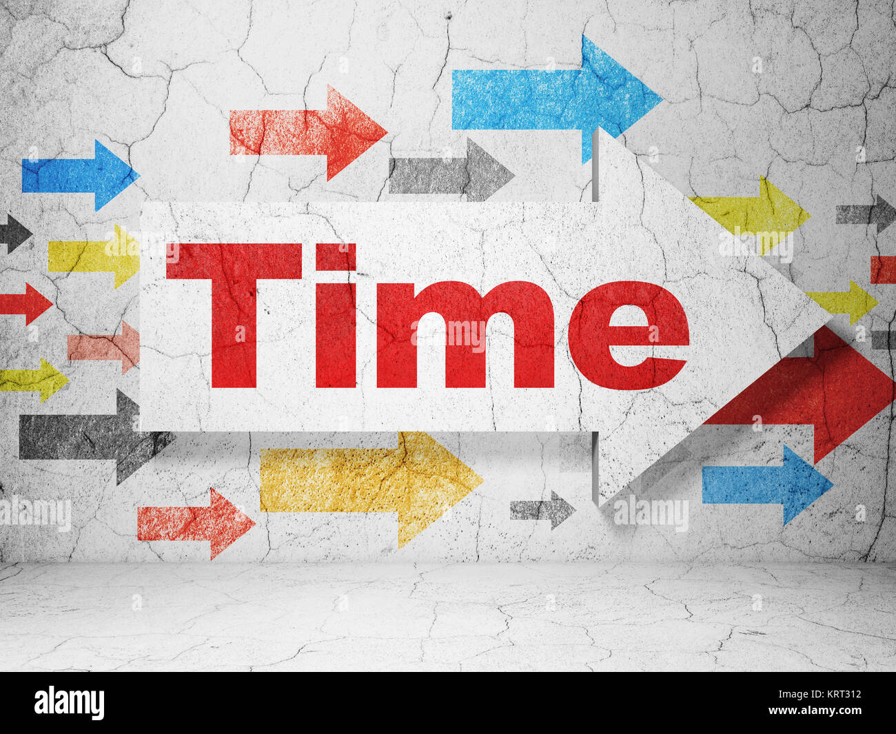 Timeline concept: arrow with Time on grunge textured concrete wall ...
