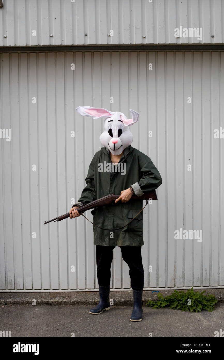 white rabbit hunter Stock Photo - Alamy
