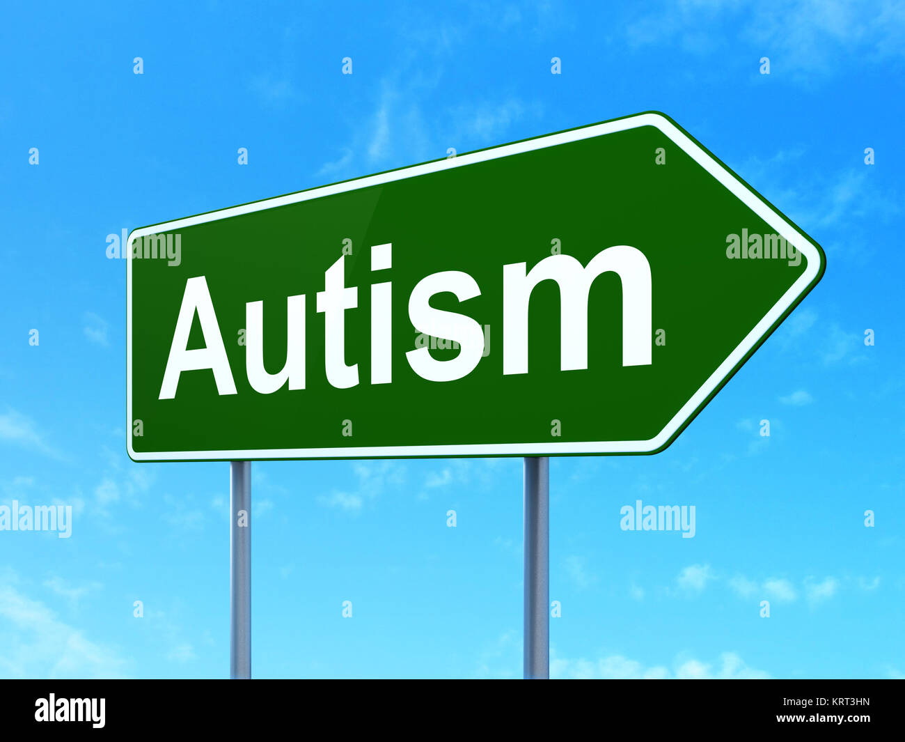 Health concept: Autism on green road highway sign, clear blue sky ...