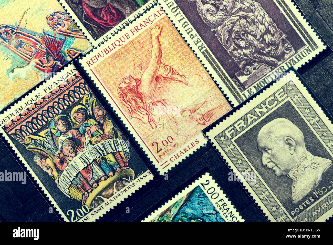 Vintage set of French postage stamps Stock Photo - Alamy