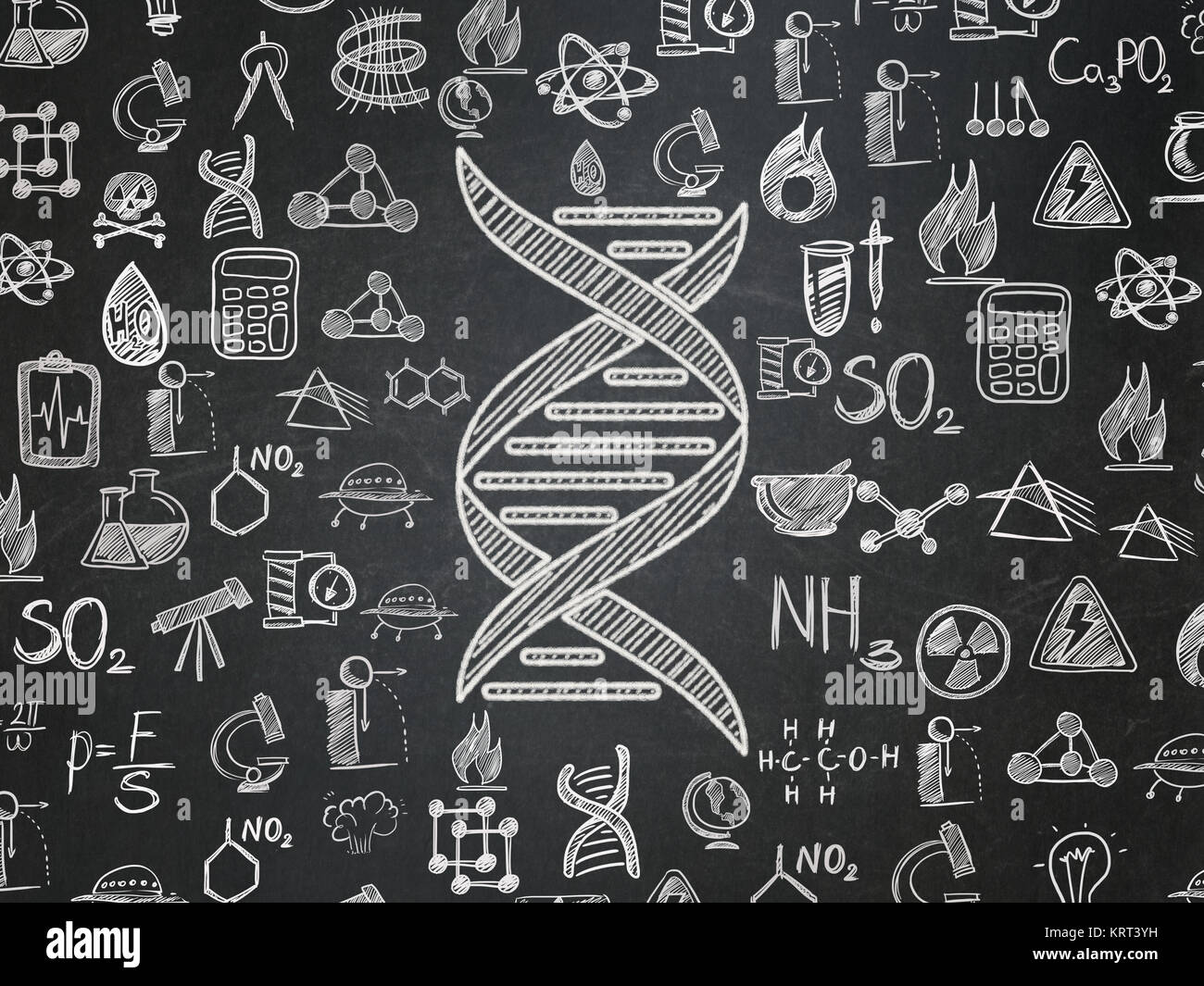 Science concept: Chalk White DNA icon on School board background with ...