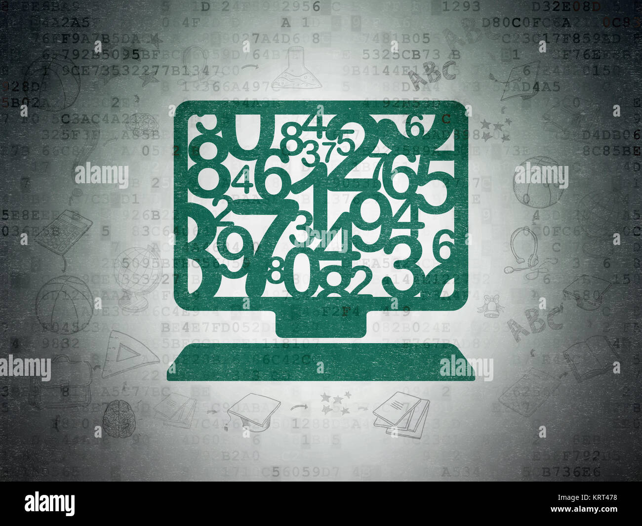 Learning concept: Painted green Computer Pc icon on Digital Data Paper ...