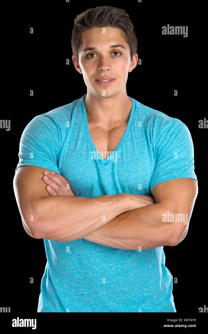 portrait man young teenager muscles muscular cut on black Stock Photo ...