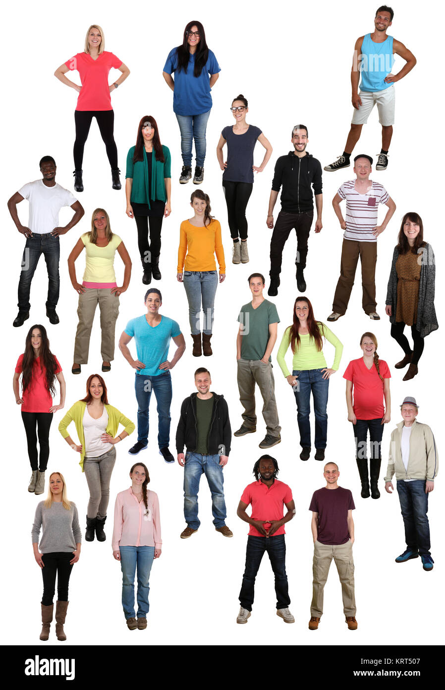 Lachen glücklich multikulturell junge People Menschen Gruppe viele ...