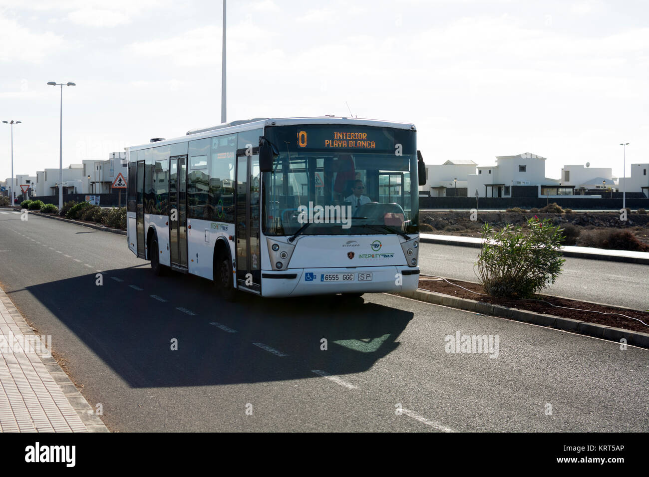 A local bus at Faro Park, Playa Blanca, Lanzarote, Canary Islands ...