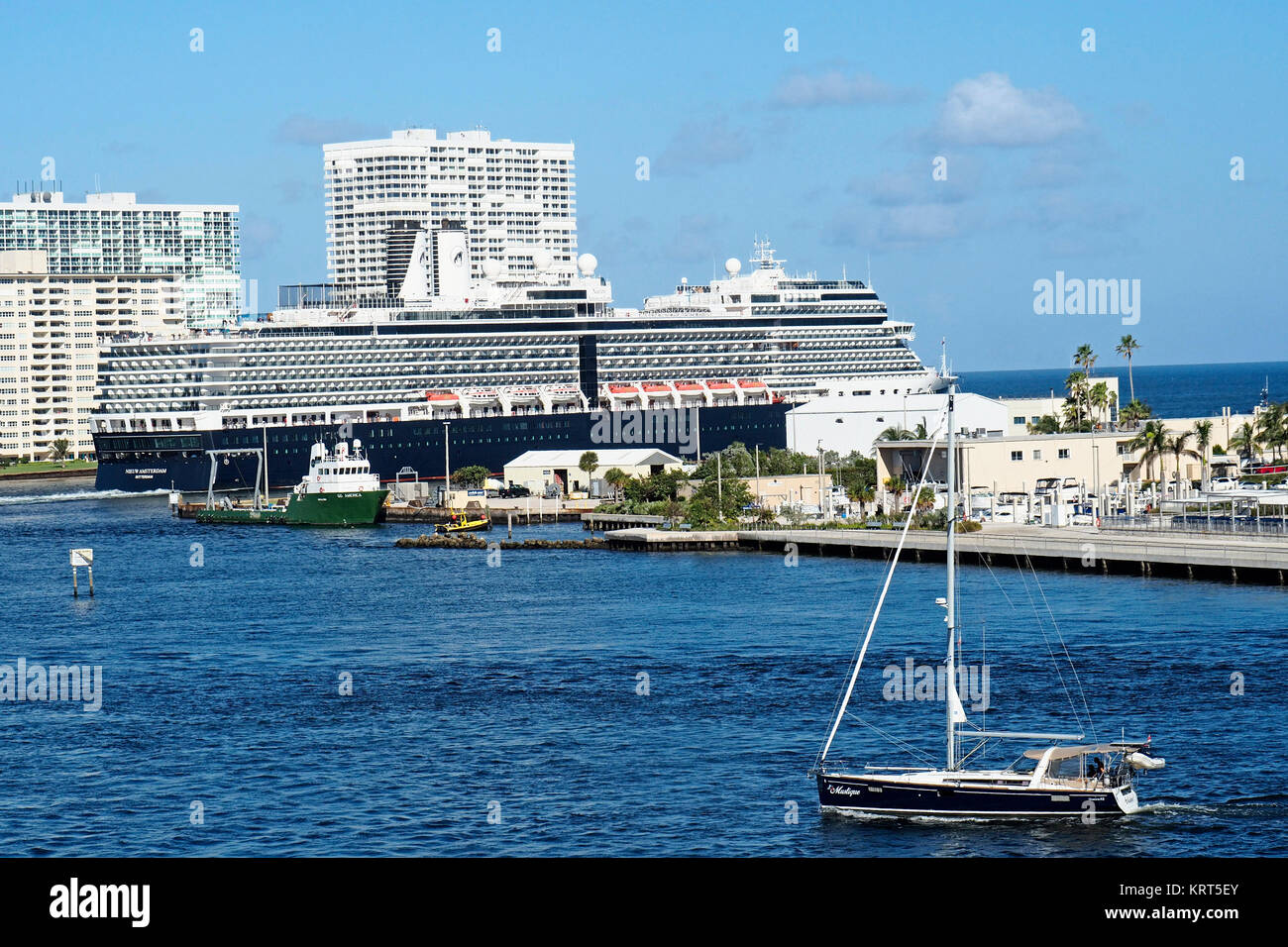 Port Everglades with sailboat and cruise ship Nieuw Amsterdam Stock ...