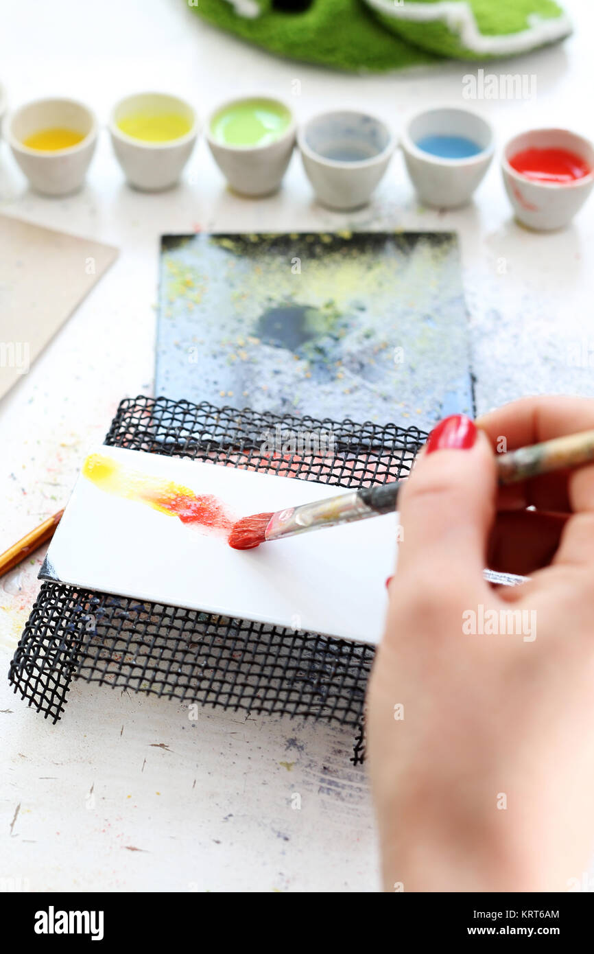 laboratory ceramics,painting on board ceramicznej.malowanie tiles Stock ...