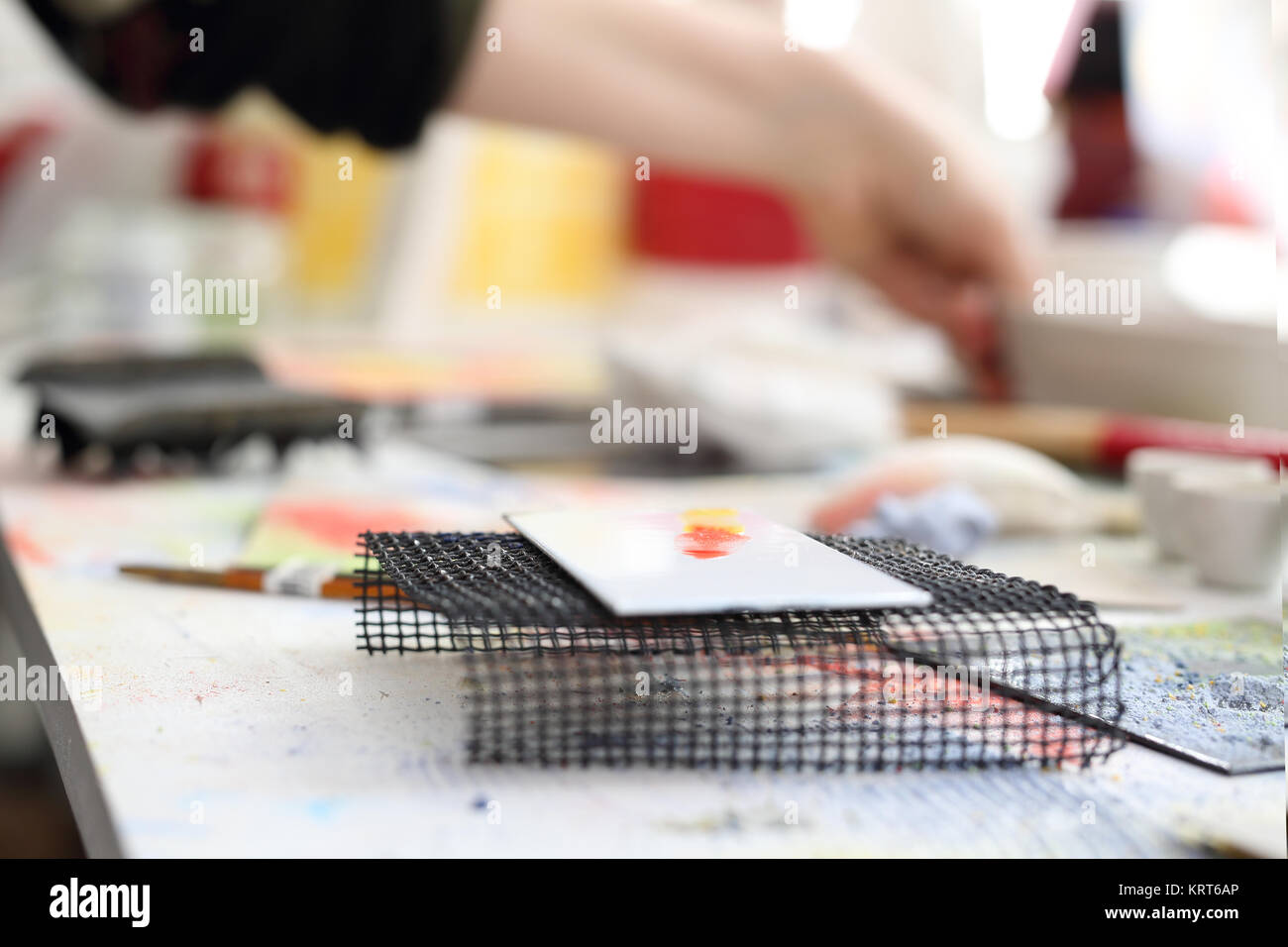 laboratory ceramics,painting on board ceramicznej.malowanie tiles Stock ...