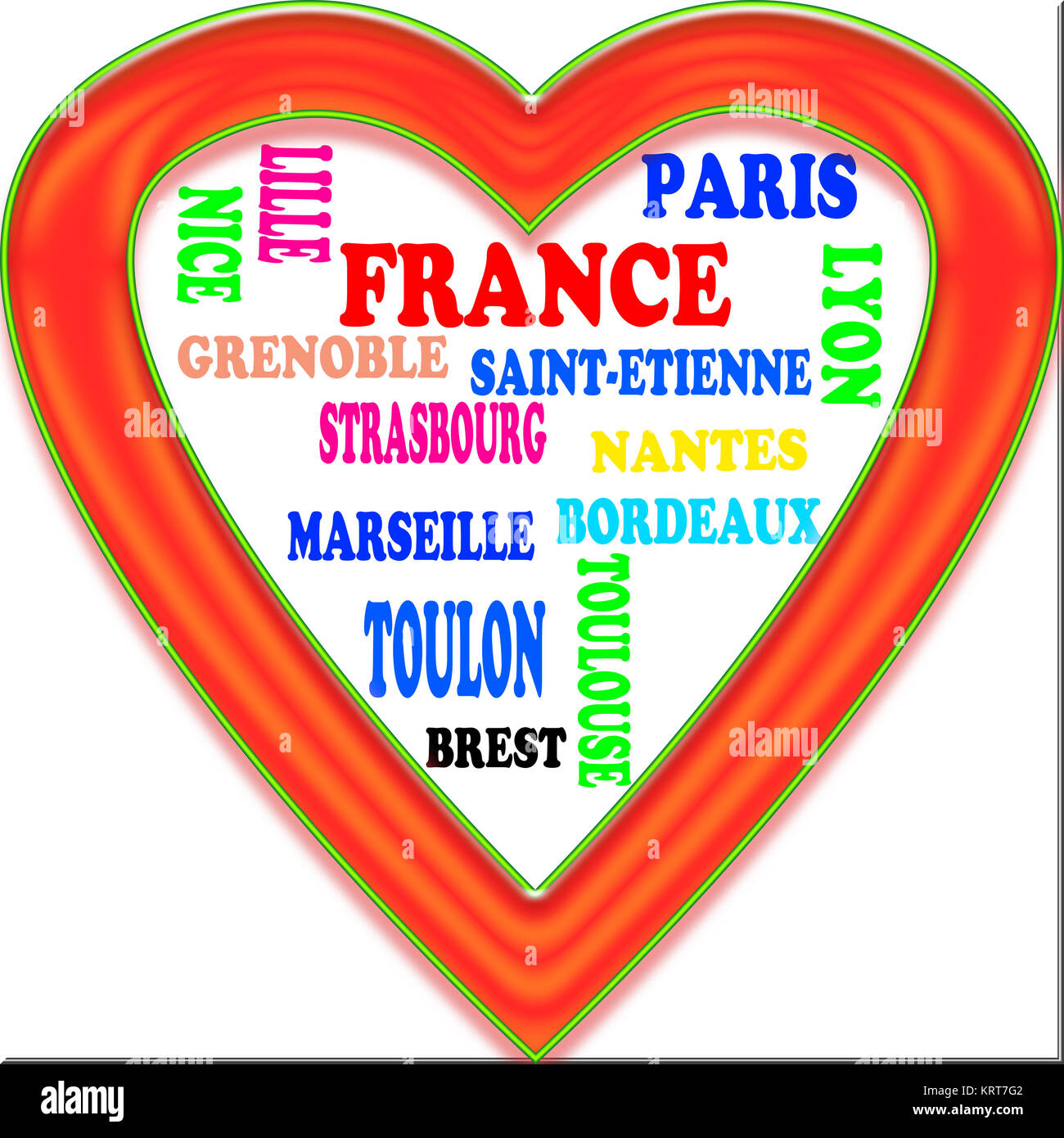 Contry of the Europe and cities in the form of the heart as background ...