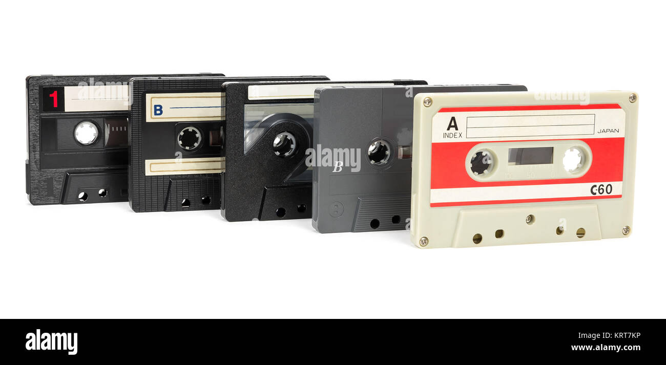 set of vintage audio tapes on white background Stock Photo - Alamy