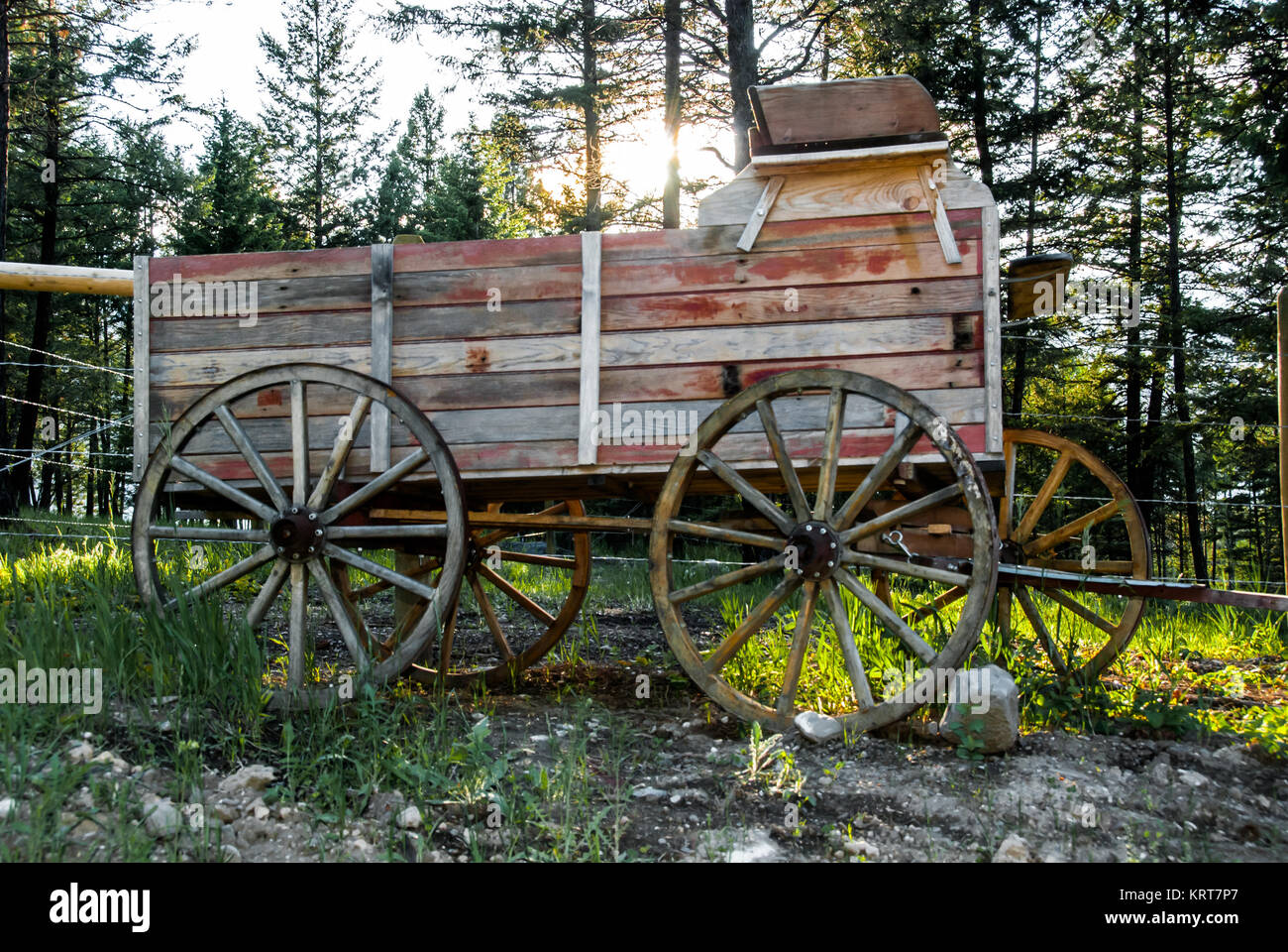 Faded Red Wooden Wagon Stock Photo - Alamy
