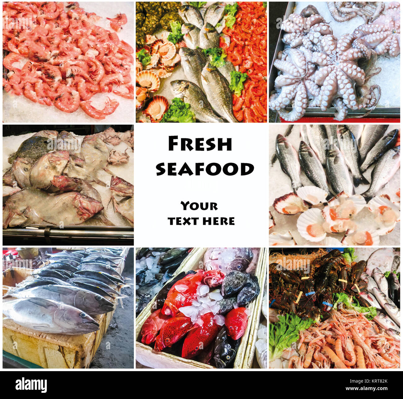 Sea food collage with raw fish and restaurant dishes Stock Photo - Alamy