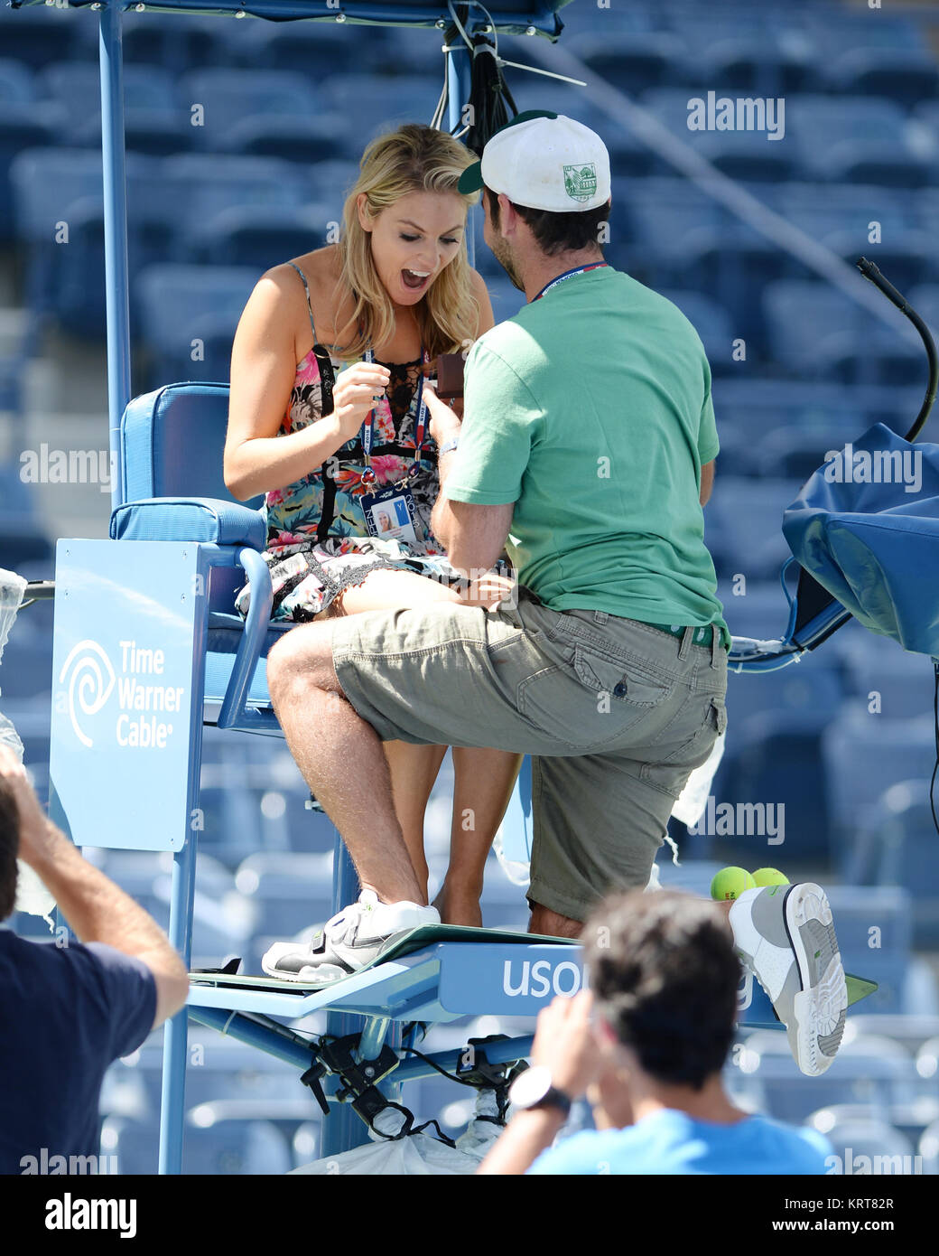 FLUSHING MEADOWS, NY - AUGUST 28: Actress Jennifer Alden is surprised ...