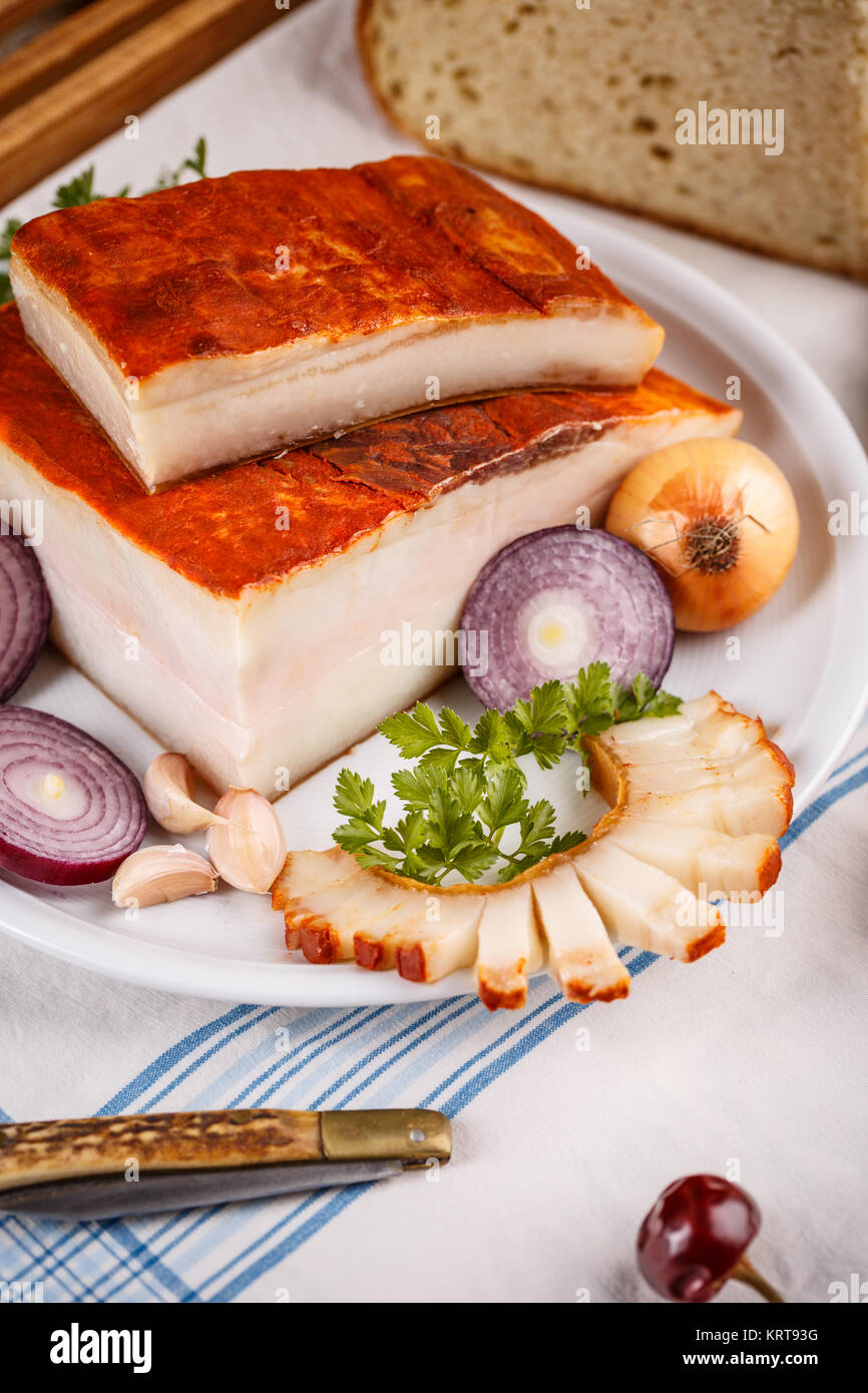 Smoked fat bacon Stock Photo - Alamy