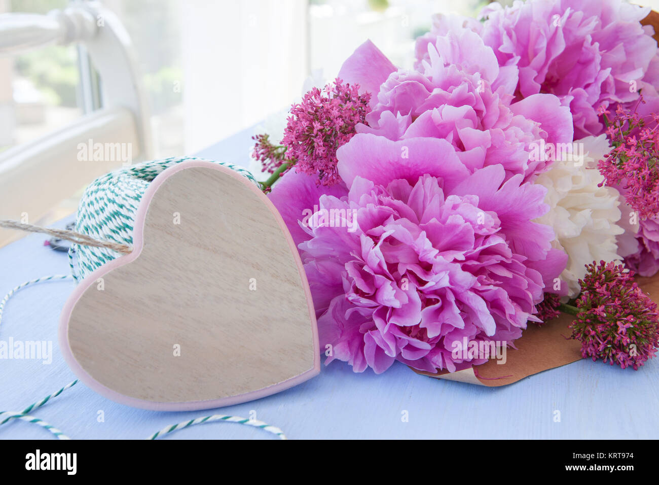 pink peonies with heart Stock Photo - Alamy