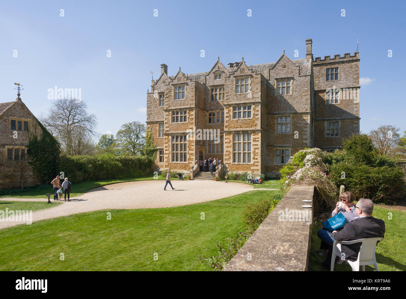 Visitors enjoying a cup of tea in front of Chastleton House, Chastleton ...