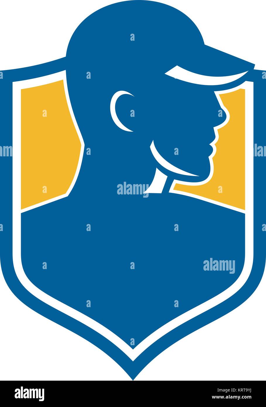 Icon style illustration of an Industrial Worker wearing hat set inside ...