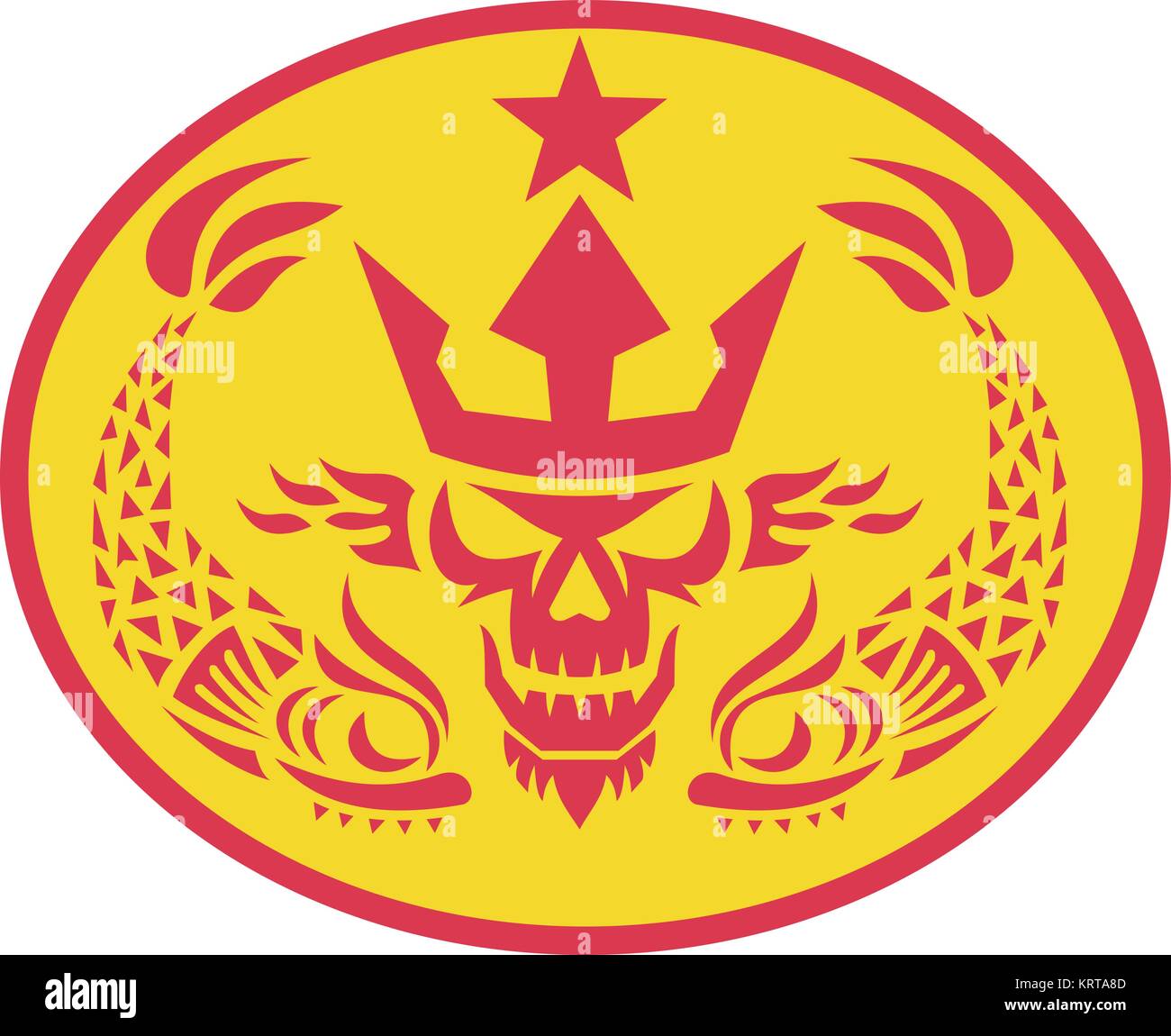 Retro style illustration of head of Neptune Skull wearing a trident ...