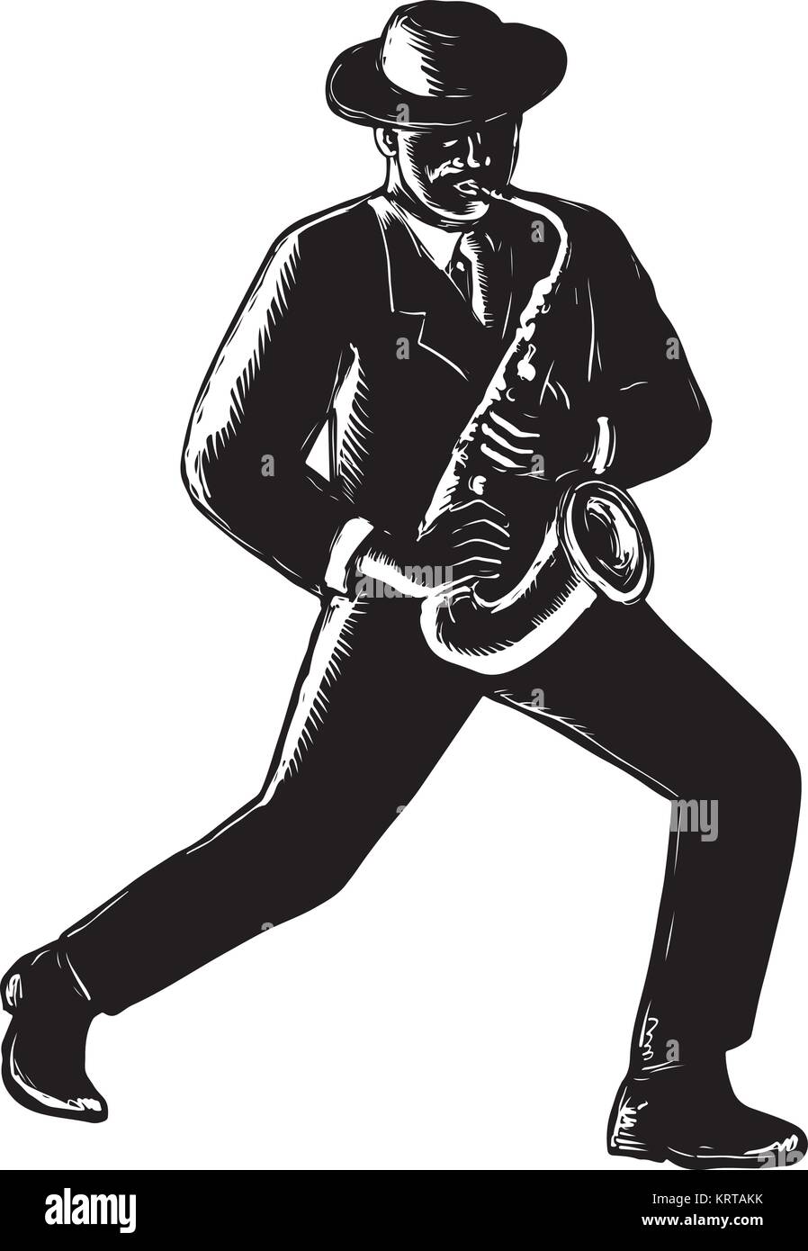 Retro woodcut style illustration of an African-American black jazz ...