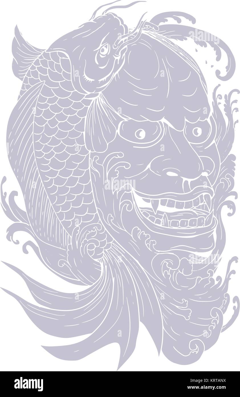 Drawing sketch style illustration of a hannya mask, a Noh theater mask ...