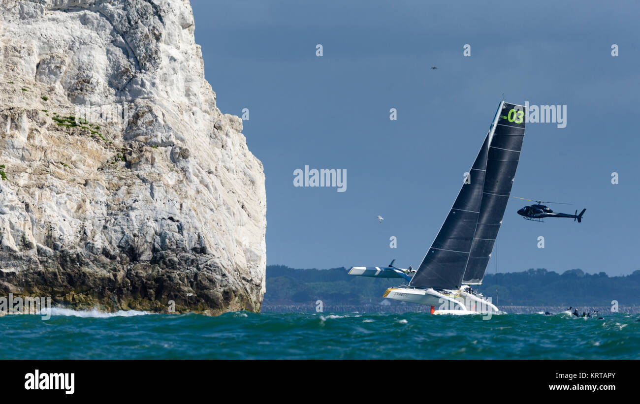 Lloyd Thornburg's Team Phaedo 3 passes The Needles lighthouse during ...