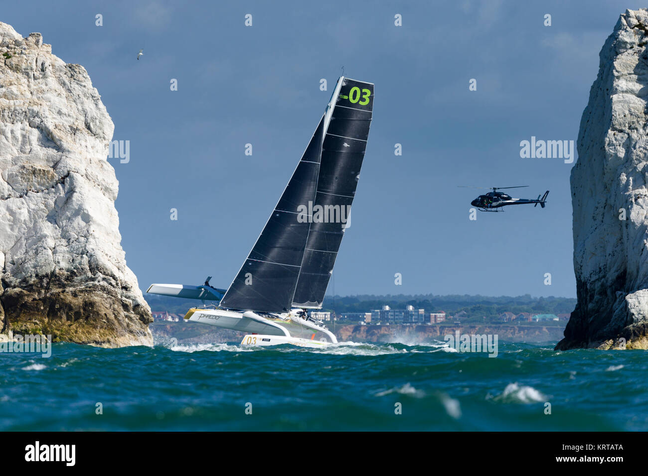 Lloyd Thornburg's Team Phaedo 3 passes The Needles lighthouse during ...
