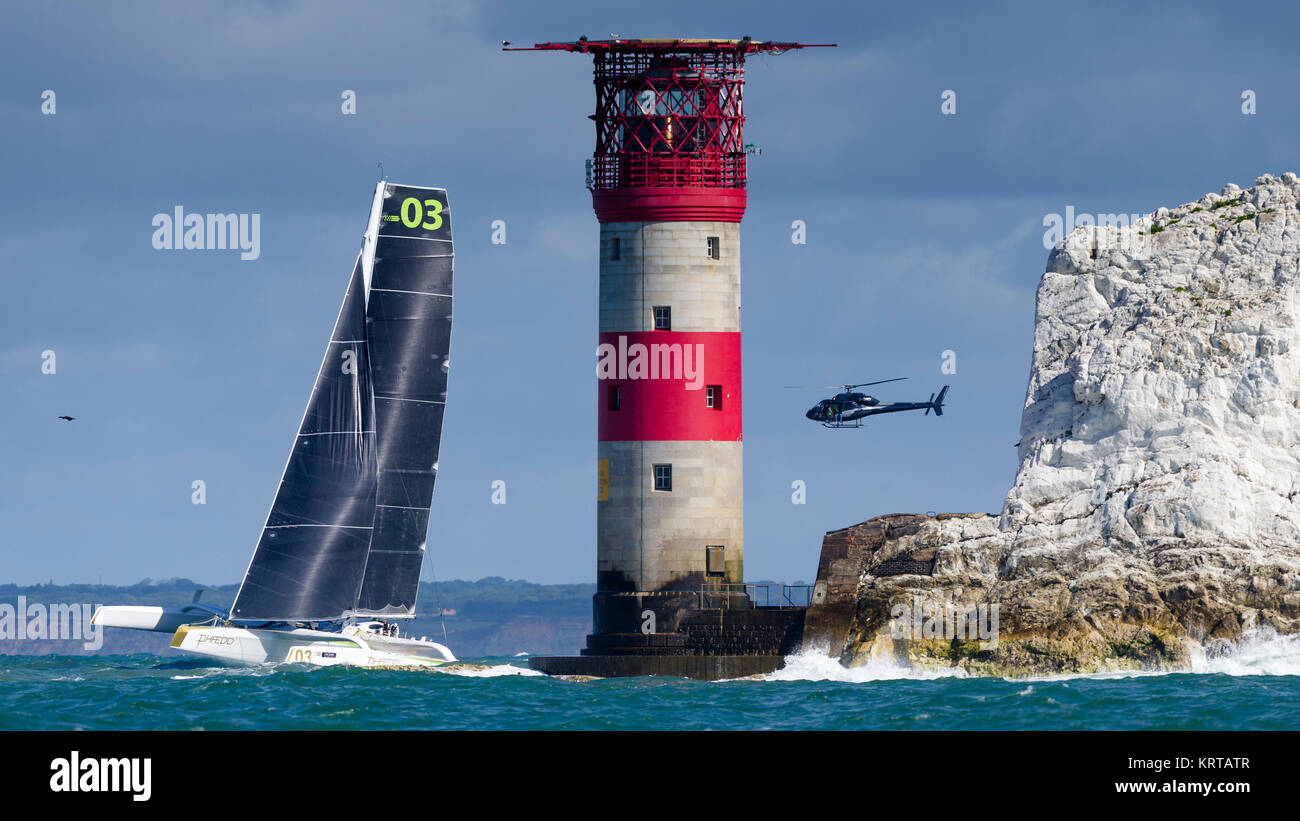 Lloyd Thornburg's Team Phaedo 3 passes The Needles lighthouse during ...