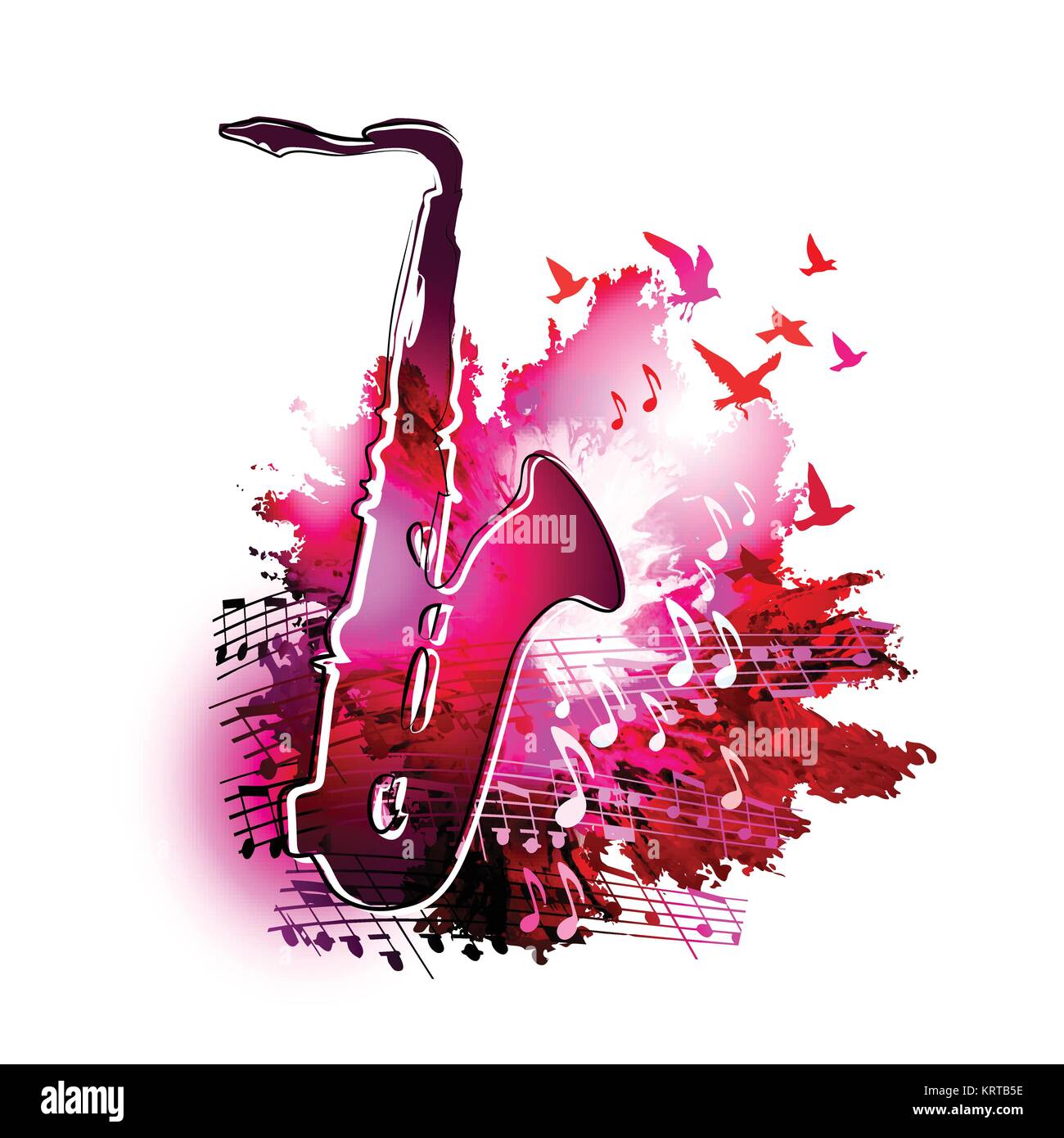 Saxophone design. Digital watercolor painting. Vector illustration ...