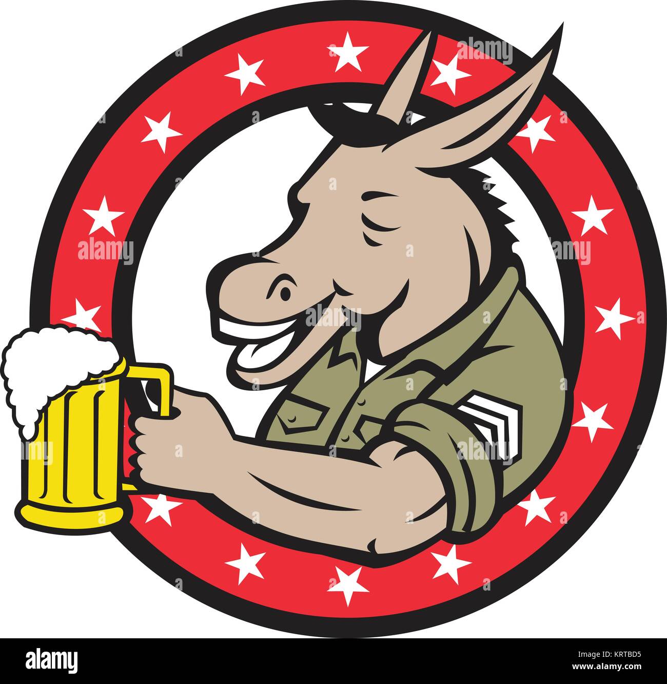 Retro style illustration of a donkey beer drinker wearing a sargeant ...