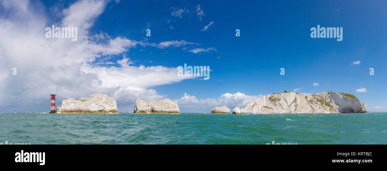 The Needles rocks and lighthouse during the Round the Island Race. Isle ...
